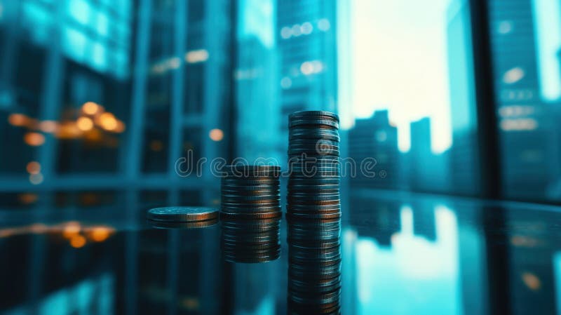 Stacks of Coins Growing Against Blurred Construction Background Stock ...