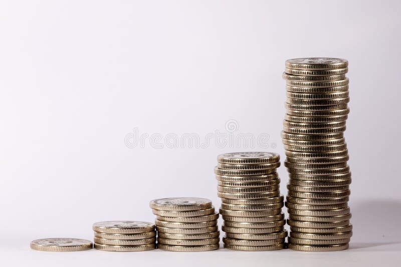 Stacks of Coins in a Growing Progression. Background with Copy Space ...