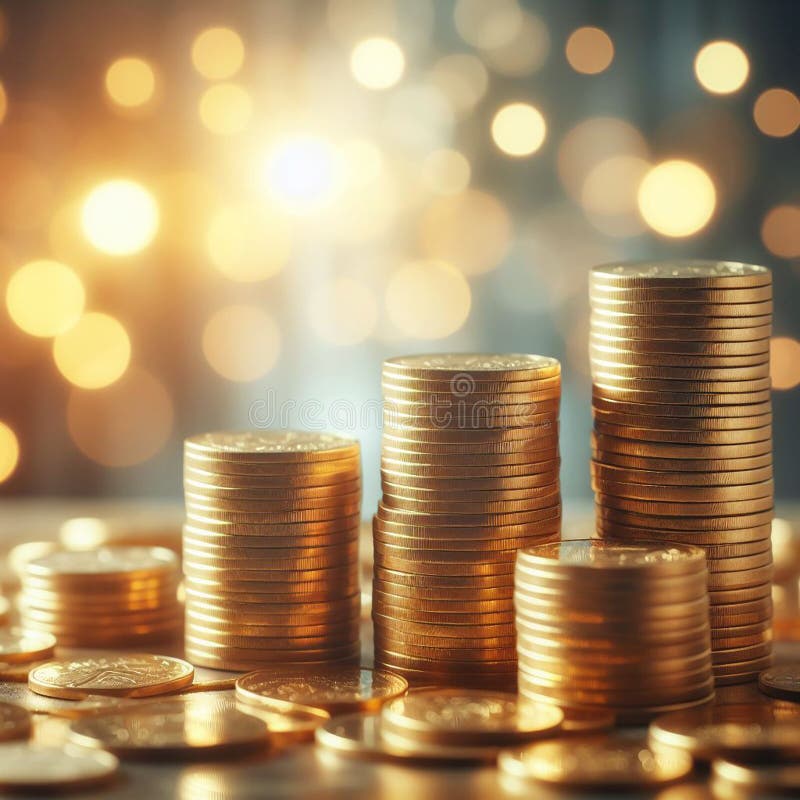 Stacks of Coins Illuminated by Golden Light Generated by AI Stock ...
