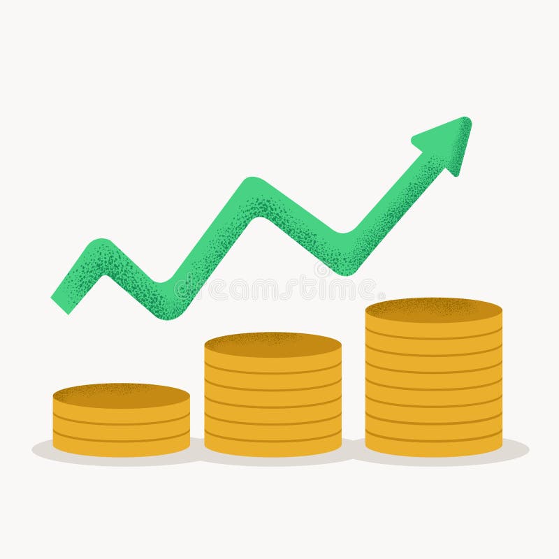 Stacks of Coins Increasing in Size with an Upward Arrow on a Light ...