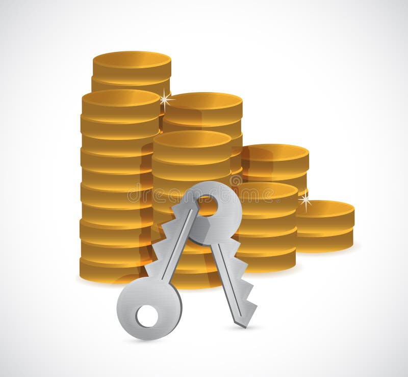 Stacks of Coins and Keys Illustration Design Stock Illustration ...