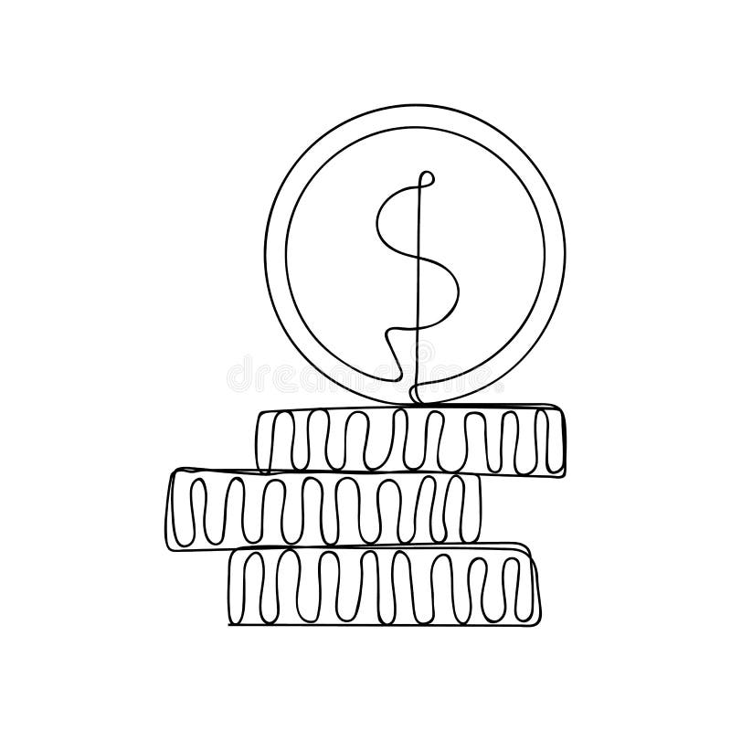 Stacks of Coins Penny Cents. Continuous One Line Drawing. Vector ...