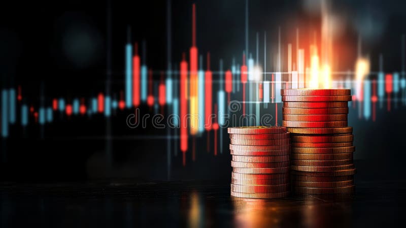 Stacks of Coins on Red and Yellow Background, a Visual Representation ...