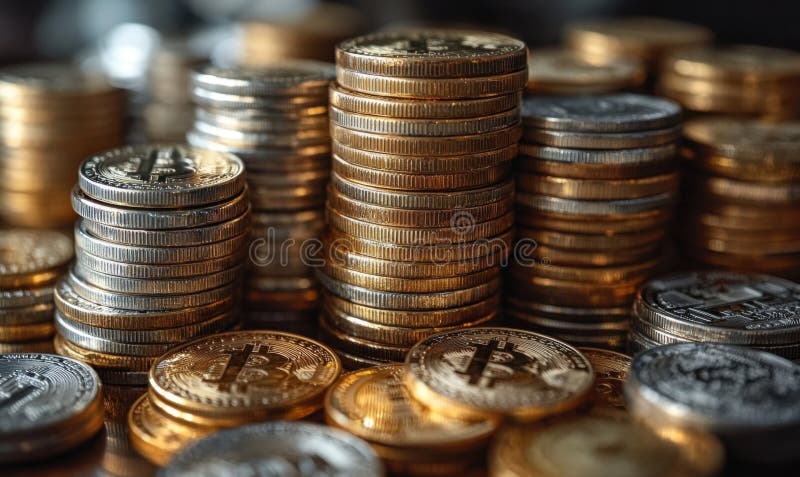 Stacks of Coins Showcasing Various Denominations and Designs in Close ...