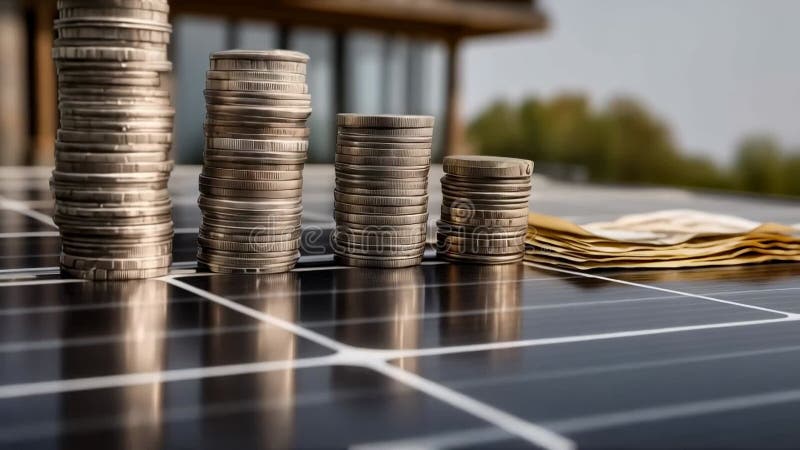 Stacks of Coins on Solar Panel with Cash Stock Footage - Video of funds ...
