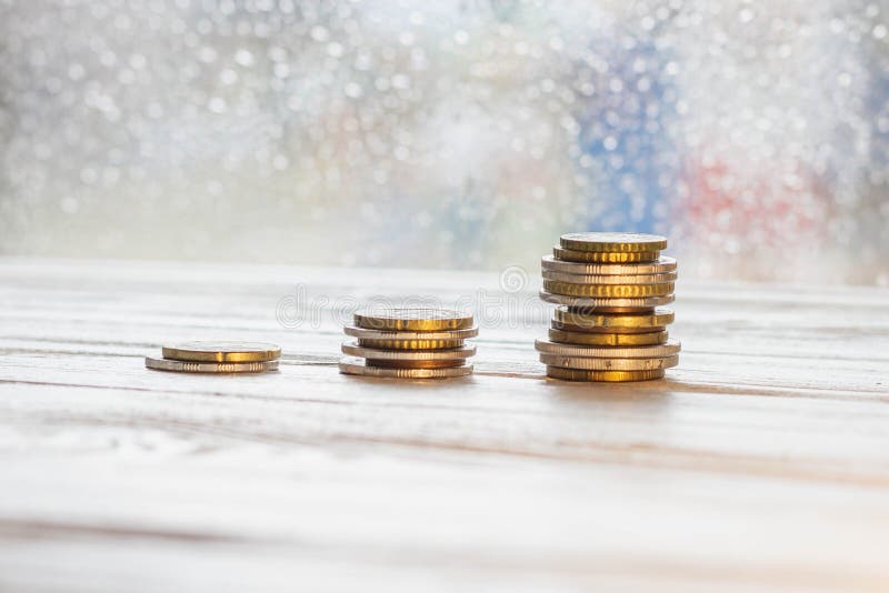 Stacks of Coins on the Table. Small, Medium, Large Stack of Money Stock ...