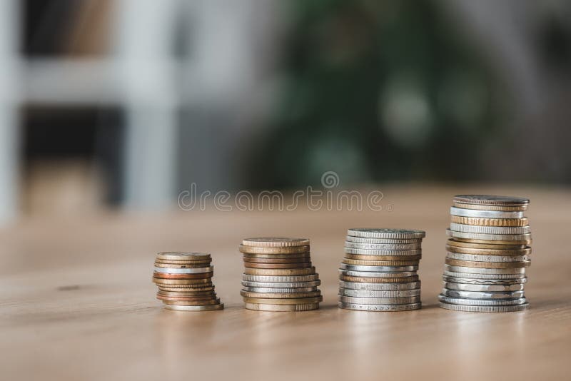 Coins on tabletop stock photo. Image of varied, great - 183436566