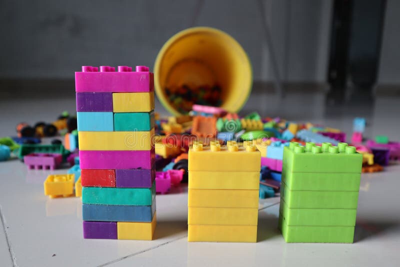 Stacks of Colored Legos and One Color Legos Stock Image - Image of ...