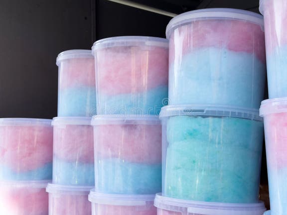 Stacks of Colorful Cotton Candy in Clear Plastic Containers Stock Image ...