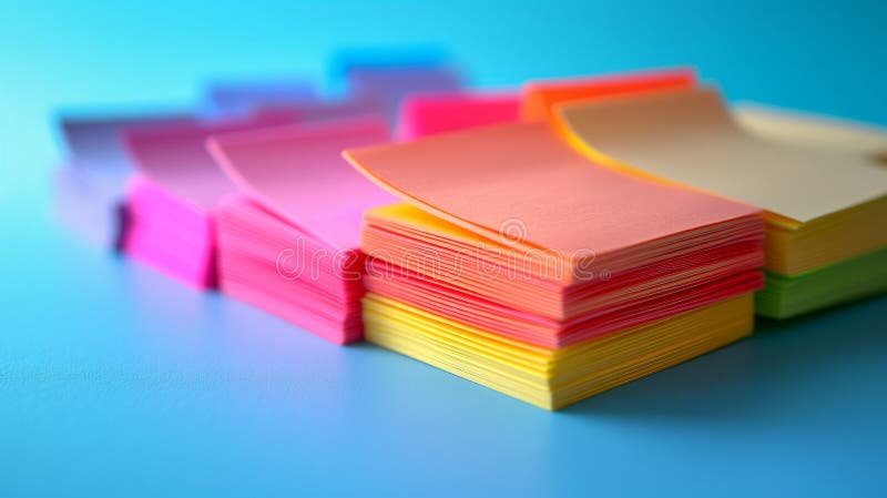 Stacks of Colorful Sticky Notes on a Blue Background. Stock Image ...