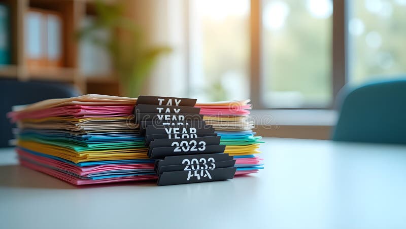 Stacks of Colorful Tax Files Labeled on a Modern Office Table Stock ...