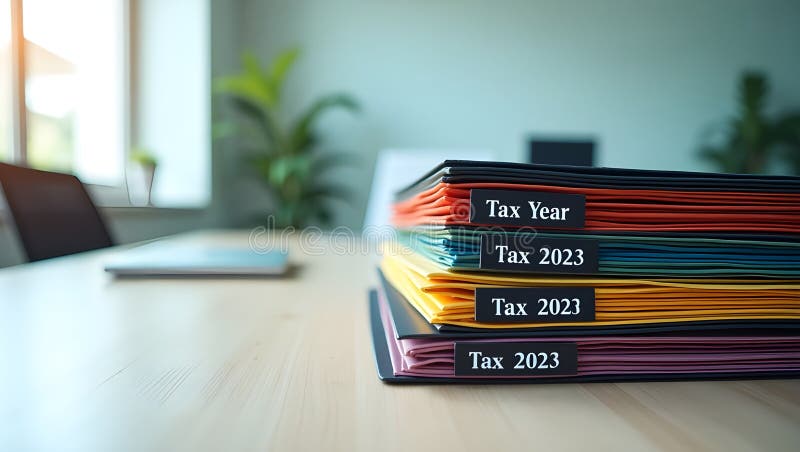 Stacks of Colorful Tax Files Labeled on a Modern Office Table Stock ...