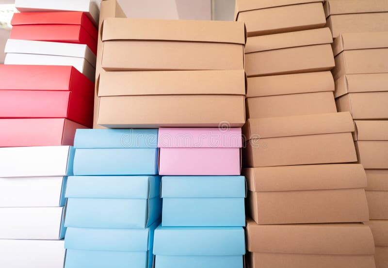 Stacks of Colour Cardboard Boxes in the Gift Shop Stock Image - Image ...