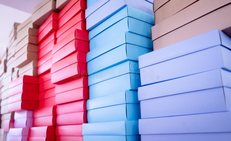Stacks of Colour Cardboard Boxes in the Gift Shop Stock Image - Image ...