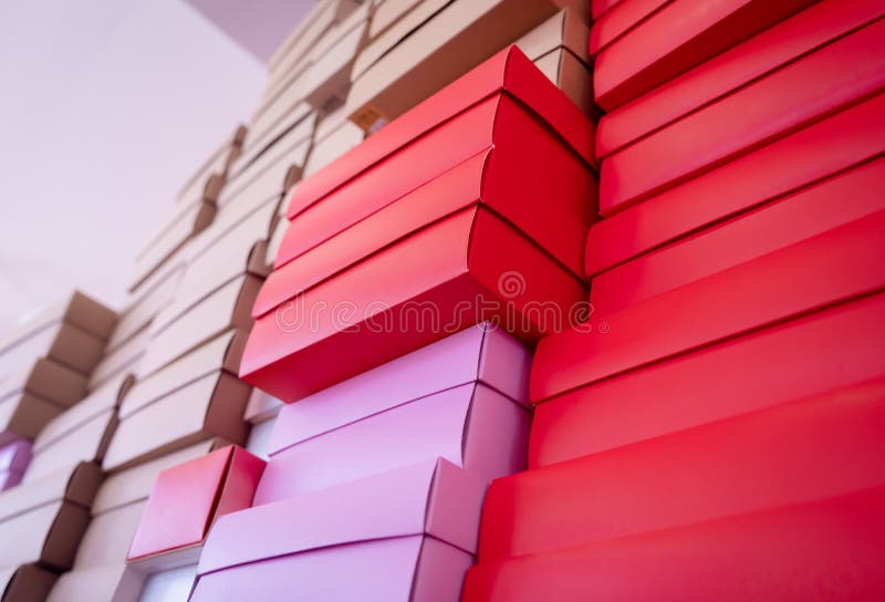 Stacks of Colour Cardboard Boxes in the Gift Shop Stock Photo - Image ...