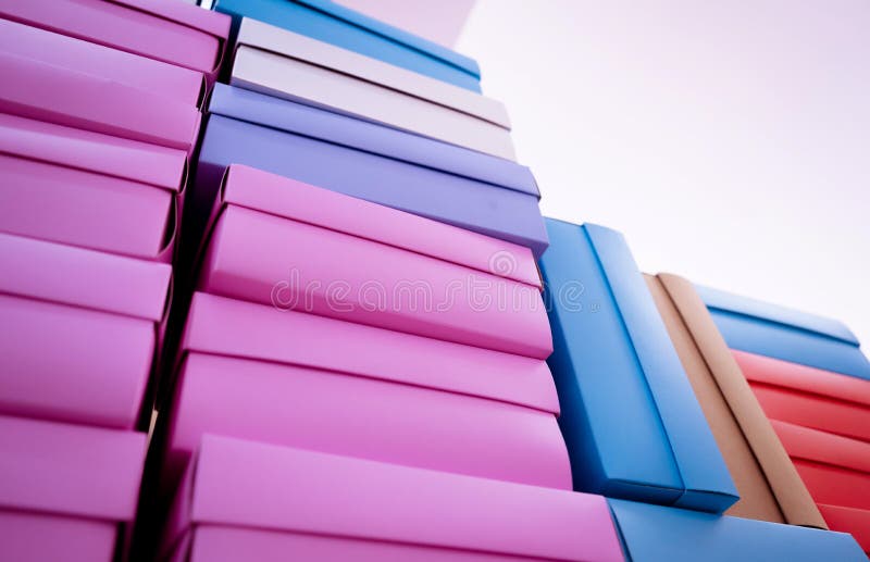 Stacks of Colour Cardboard Boxes in the Gift Shop Stock Photo - Image ...