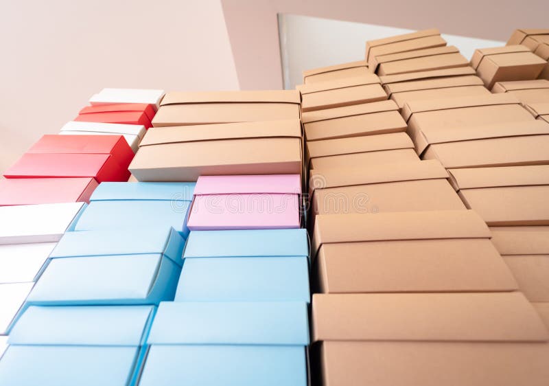Stacks of Colour Cardboard Boxes in the Gift Shop Stock Photo - Image ...