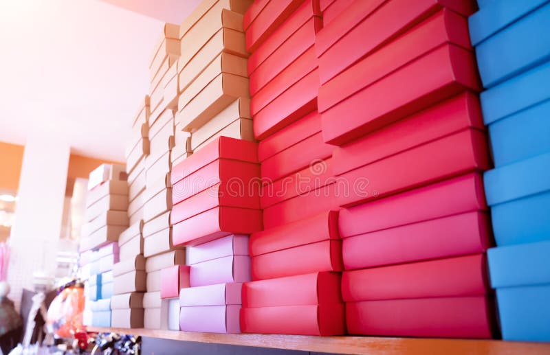 Stacks of Colour Cardboard Boxes in the Gift Shop Stock Photo - Image ...