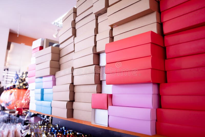 Stacks of Colour Cardboard Boxes in the Gift Shop Stock Image - Image ...