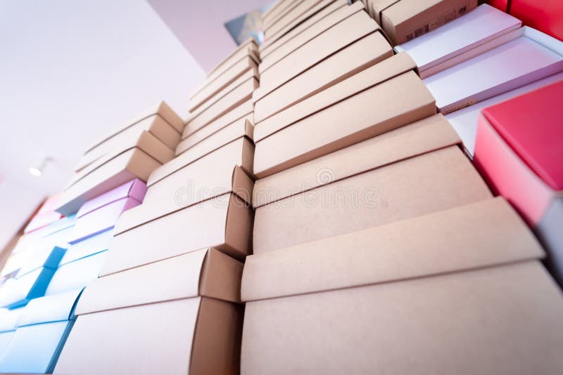Stacks of Colour Cardboard Boxes in the Gift Shop Stock Photo - Image ...