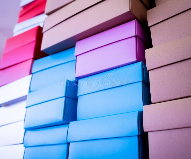 Stacks of Colour Cardboard Boxes in the Gift Shop Stock Image - Image ...