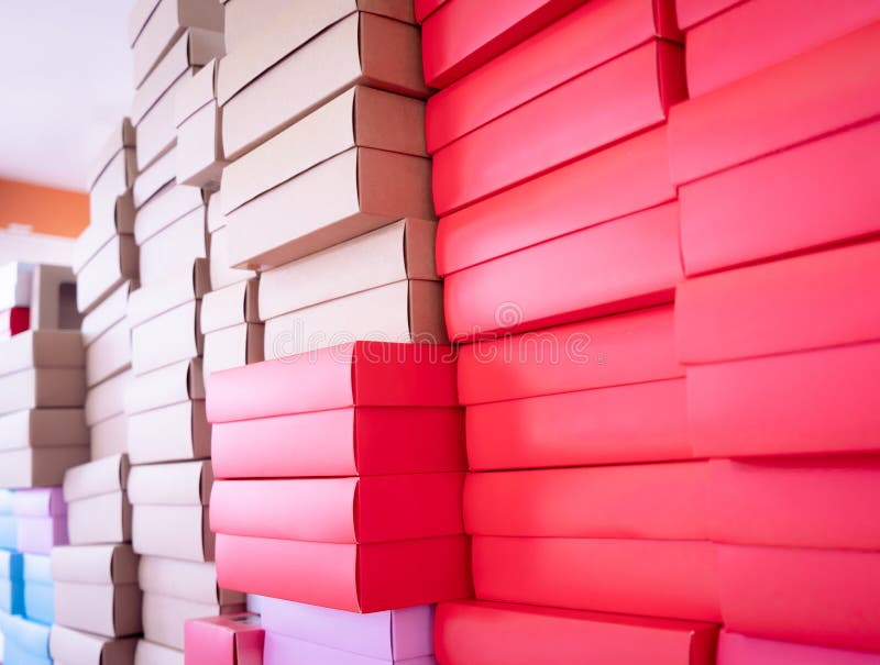 Stacks of Colour Cardboard Boxes in the Gift Shop Stock Image - Image ...