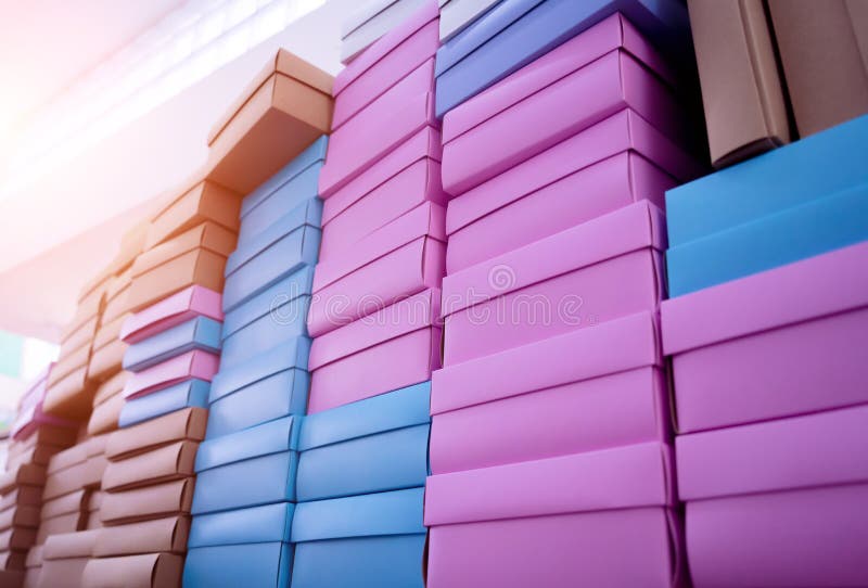 Stacks of Colour Cardboard Boxes in the Gift Shop Stock Photo - Image ...