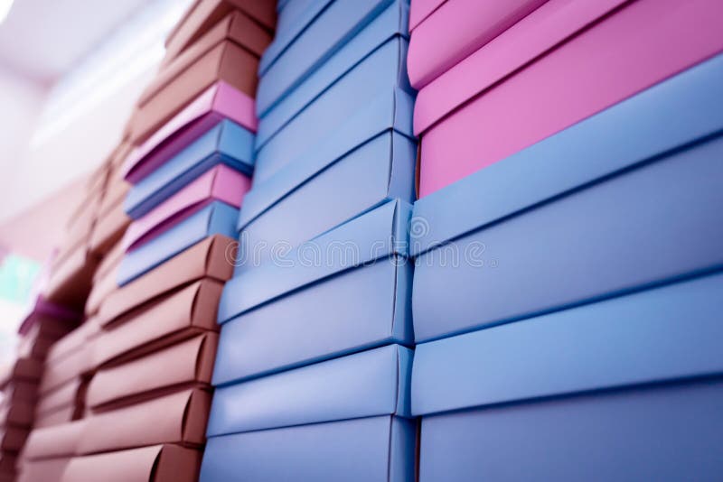 Stacks of Colour Cardboard Boxes in the Gift Shop Stock Photo - Image ...