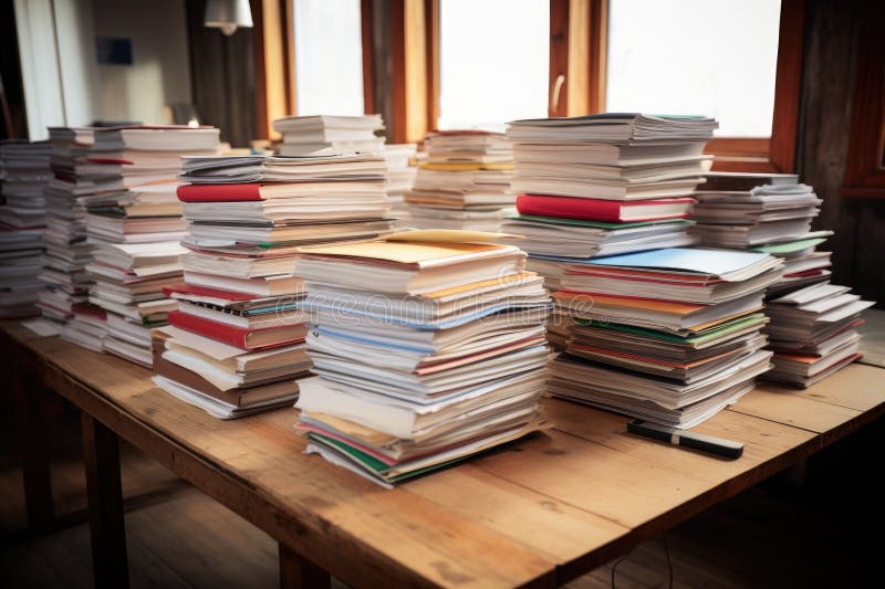 Stacks of Completed Project Files on a Desk Stock Image - Image of ...