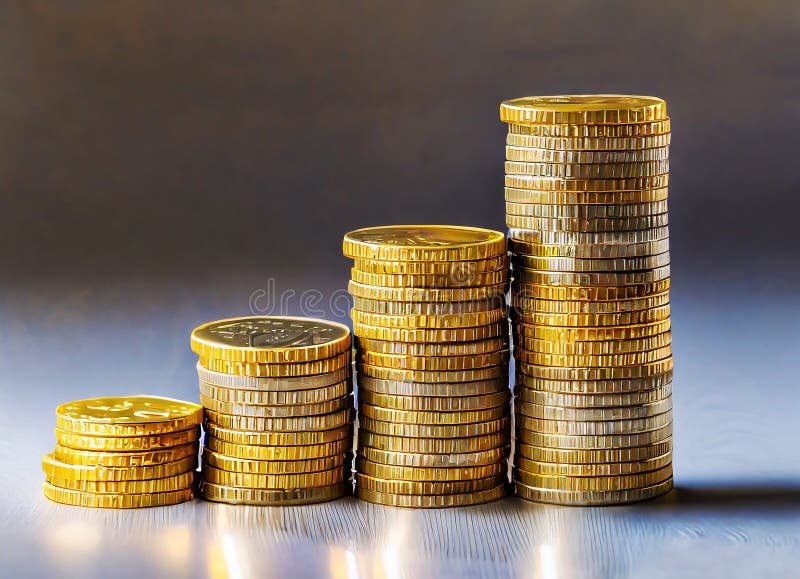 Stacks of 3D Coins Isolated on Gradient Silver Grey Background Stock ...