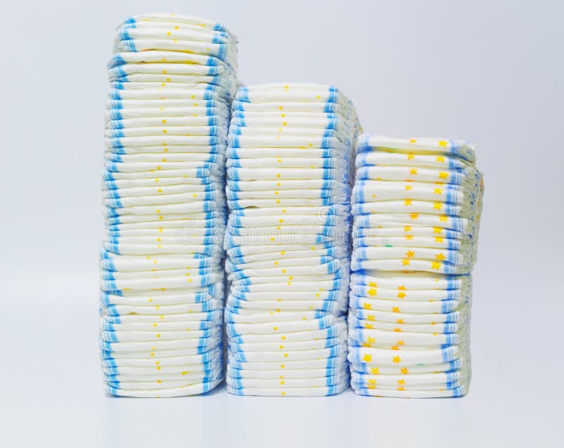 Stacks of Diapers Stacked in Staggered Rows on a White Background Stock ...