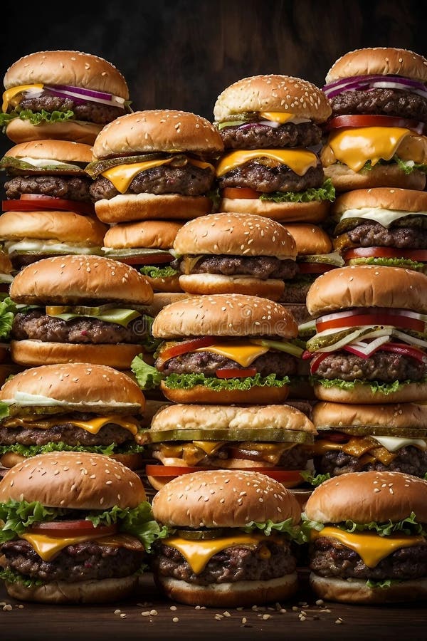 Stack of Burger. Generative AI Stock Illustration - Illustration of ...