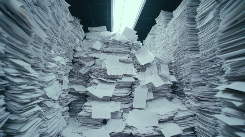 Stacks of Disorganized Papers Fill a Small Office Space Creating a ...