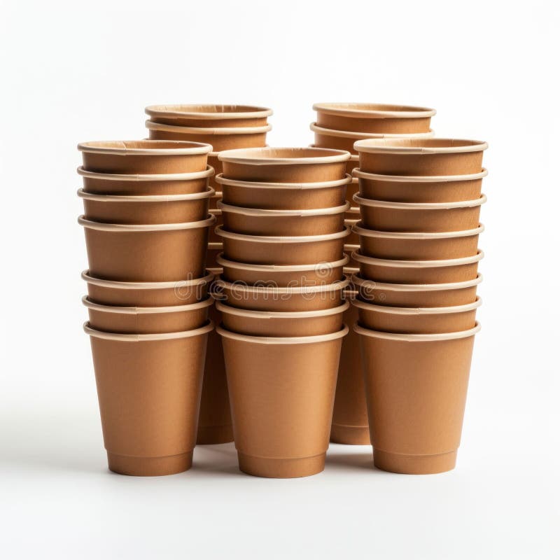 Stacks of Disposable Cardboard Cups on White Background. Generative Ai ...