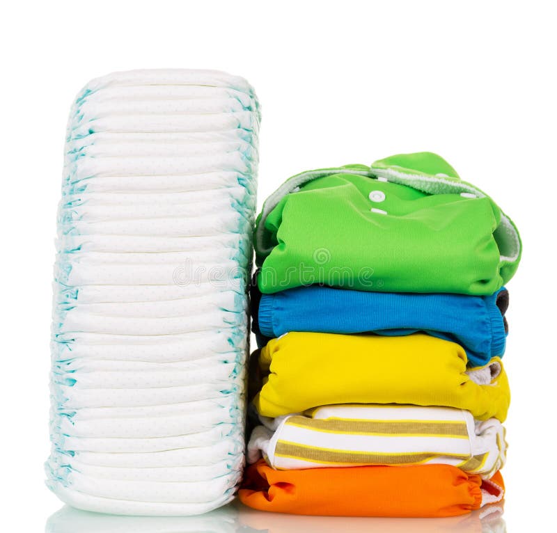 Stacks of Disposable and Reusable Diapers Tissue Isolated on White ...