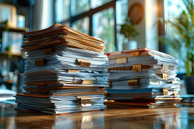 Stacks of Documents Basking in Warm Office Sunlight. Stock Illustration ...