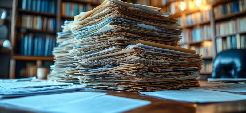 Stacks of Documents Fill the Study Room Stock Image - Image of ...
