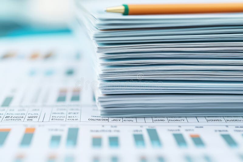 Stacks of Documents and Financial Reports on Desk Stock Illustration ...