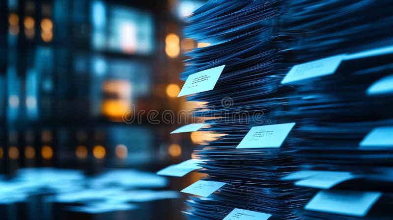 Stacks of Documents with Labels in a Modern Office, Blurred Background ...