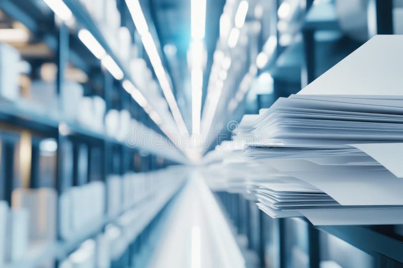 Documents Neatly Arranged on Shelves in a Modern Archive during ...