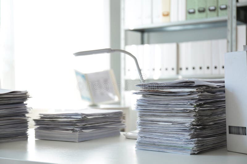 Stacks of Documents on Table in Stock Image - Image of information ...