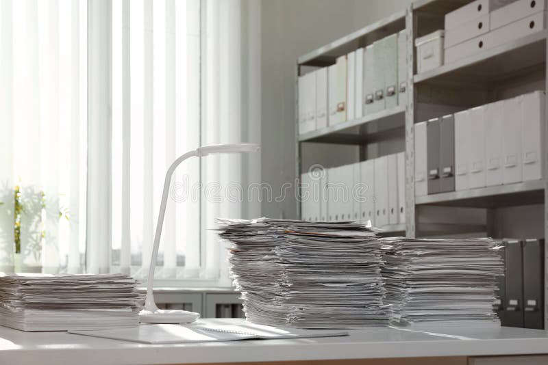 Stacks of Documents on Table Stock Photo - Image of indoors, archive ...