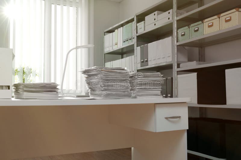 Stacks of Documents on Table Stock Image - Image of register, papers ...
