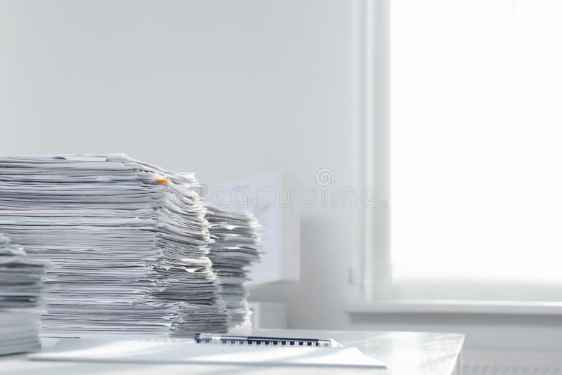Stacks of Documents on Table in Office. Space for Stock Image - Image ...