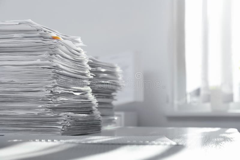 Stacks of Documents on Table in Office Stock Photo - Image of data ...