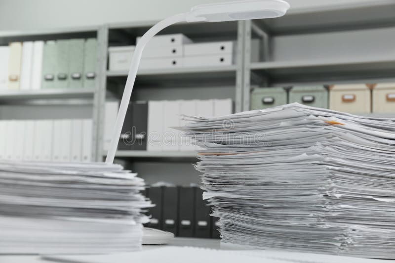 Stacks of Documents on Table Stock Image - Image of regulation ...