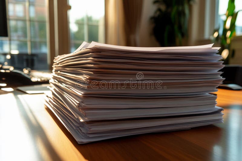 Stacks of Documents Waiting for Organization in a Sunlit Office Setting ...