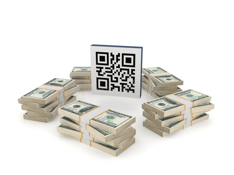 Stacks of Dollars Around QR Code. Stock Illustration - Illustration of ...
