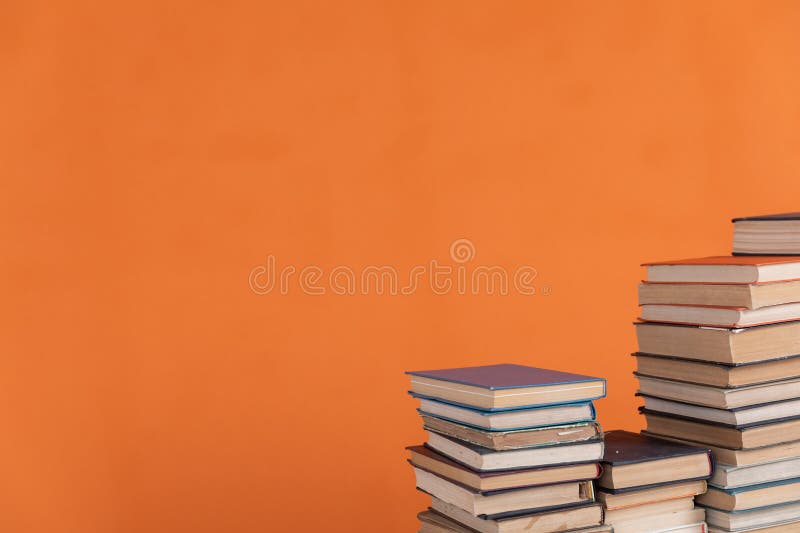 Stacks Educational Books Learning Orange Background Stock Photos - Free ...