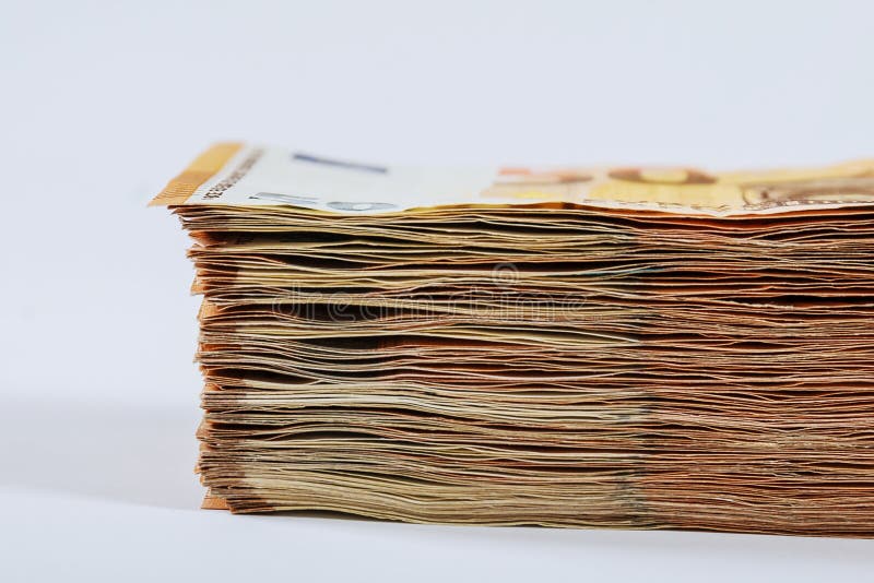 Stacks of Euro Banknotes on a White Background in Fifty Euro. Stock ...